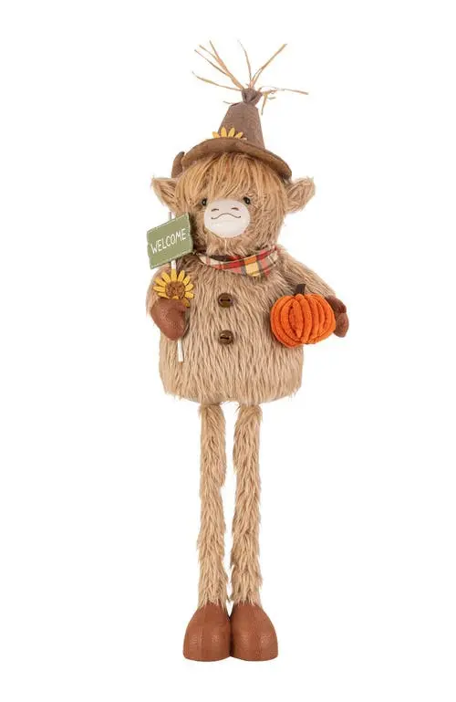 GLITZHOME Fall Fabric Highland Cow Pumpkin Dog Porch Decor With Telescoping Legs - Orange