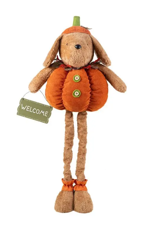 GLITZHOME Fall Fabric Highland Cow Pumpkin Dog Porch Decor With Telescoping Legs