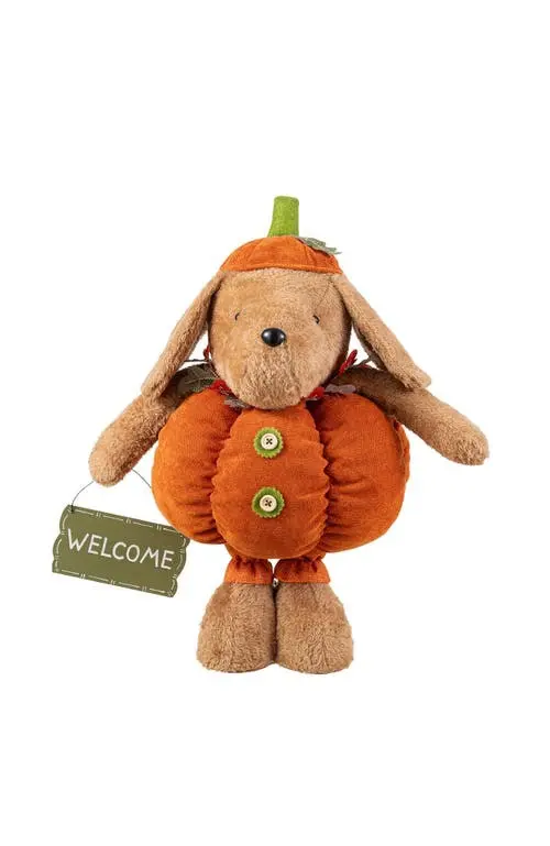 GLITZHOME Fall Fabric Highland Cow Pumpkin Dog Porch Decor With Telescoping Legs