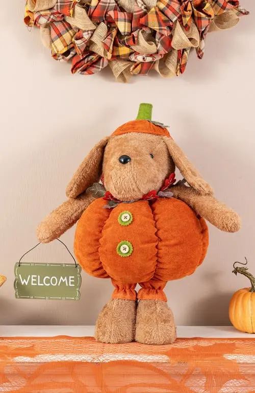GLITZHOME Fall Fabric Highland Cow Pumpkin Dog Porch Decor With Telescoping Legs