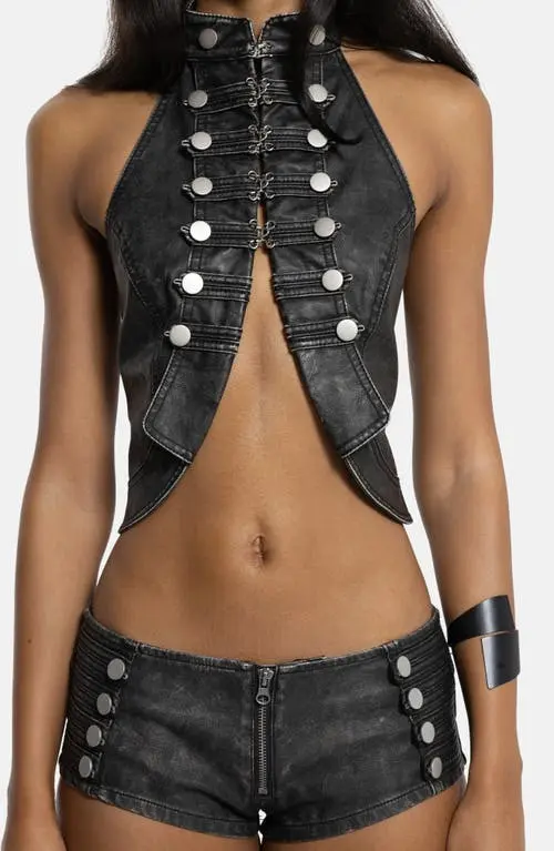 JADED LONDON Military Rebel Faux Leather Mini Shorts
