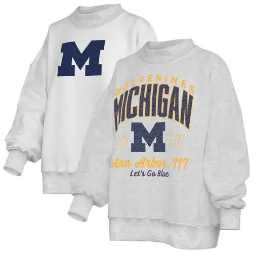 PRESSBOX Michigan Wolverines Reversible Sweatshirt - Heather Gray