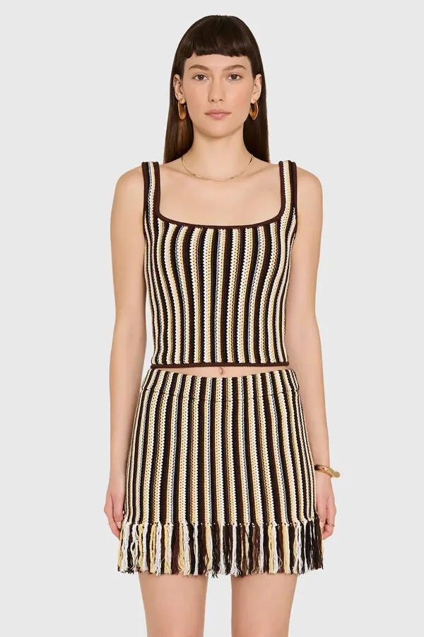 Amanda Uprichard Jolie Crocheted Striped Tank - Cocoa Combo