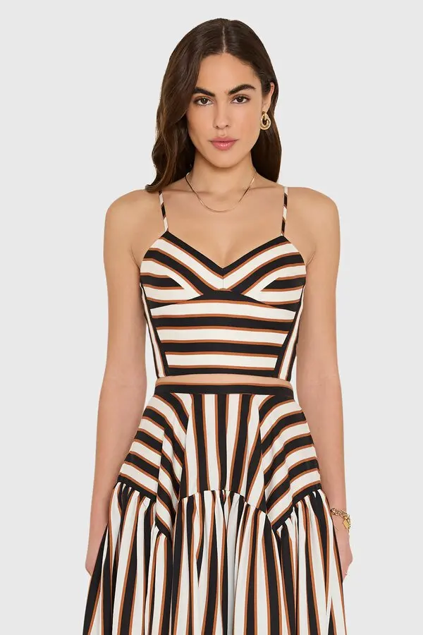 Amanda Uprichard Spencer Cropped Top With Sweetheart Neckline And Striped Print - Ivory Combo