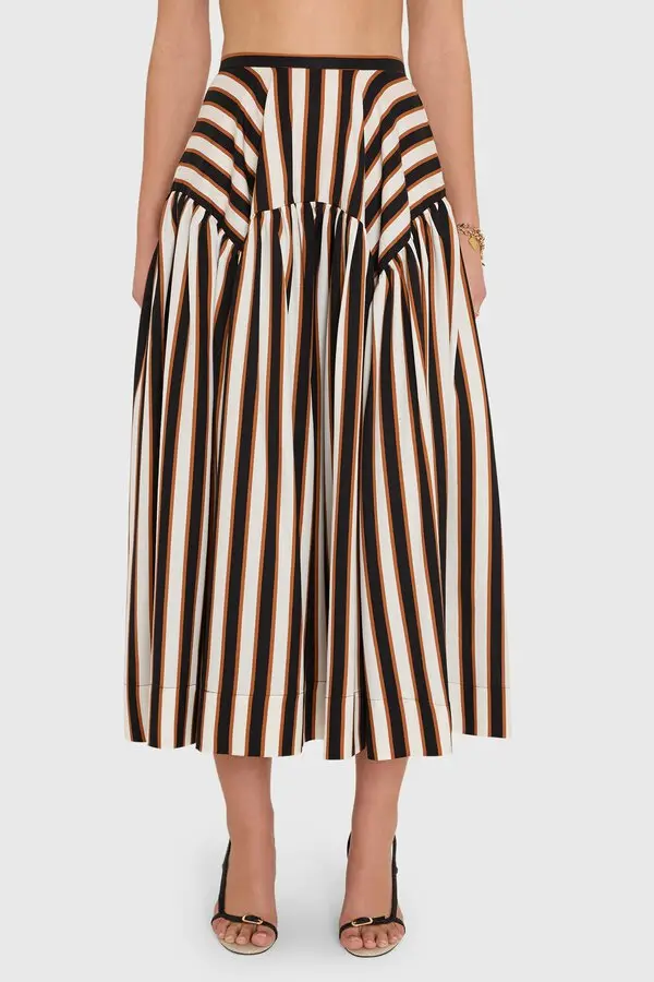 Amanda Uprichard Spencer Midi Skirt In Sabla Stripe - Ivory Combo