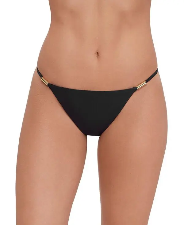 Steve Madden Strap Side Bikini With Gold Beads Bottom - Raven