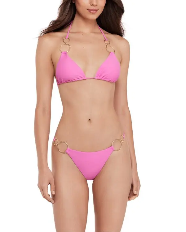 Steve Madden Triangle Bikini Top With Gold Double Rings - Neon Pink