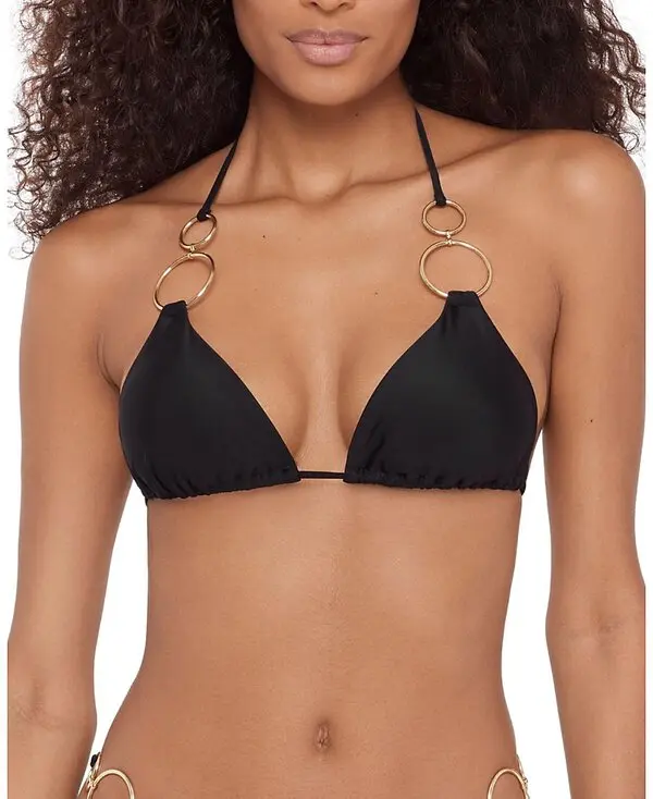 Steve Madden Triangle Bikini Top With Gold Double Rings - Raven