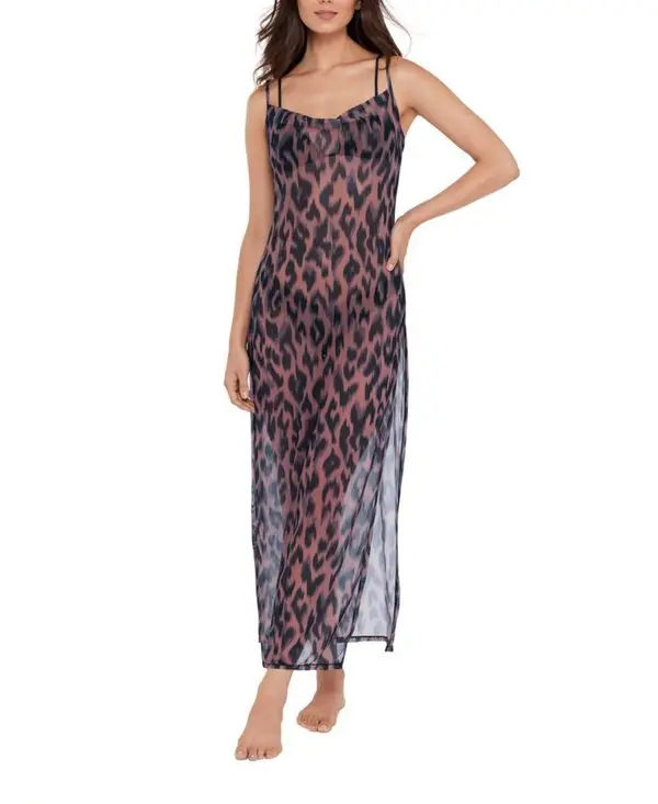Steve Madden Mesh Cowl Neck Maxi Dress With High Slits Cover Up - Natural