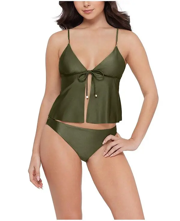 Steve Madden Tie Front Crop Tankini Top - Olive