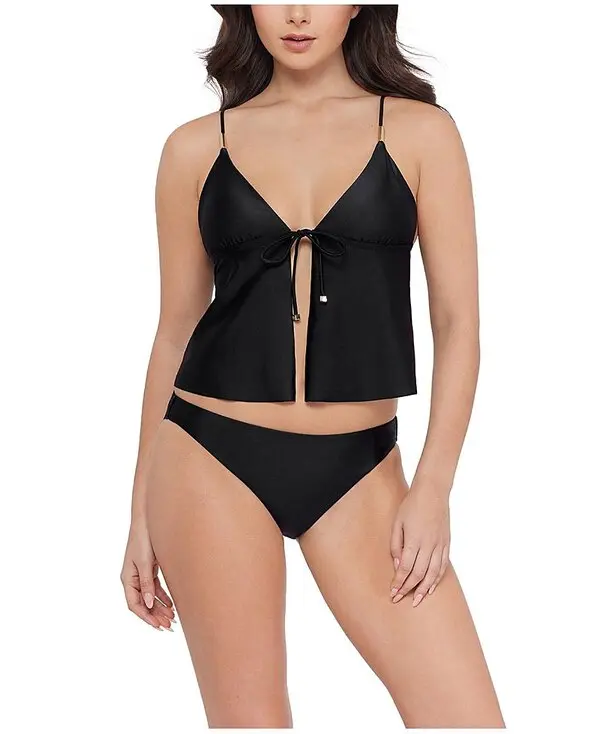 Steve Madden Tie Front Crop Tankini Top - Raven