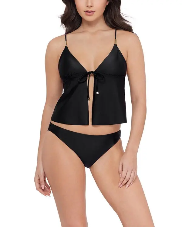 Steve Madden Tie Front Crop Tankini Top - Raven
