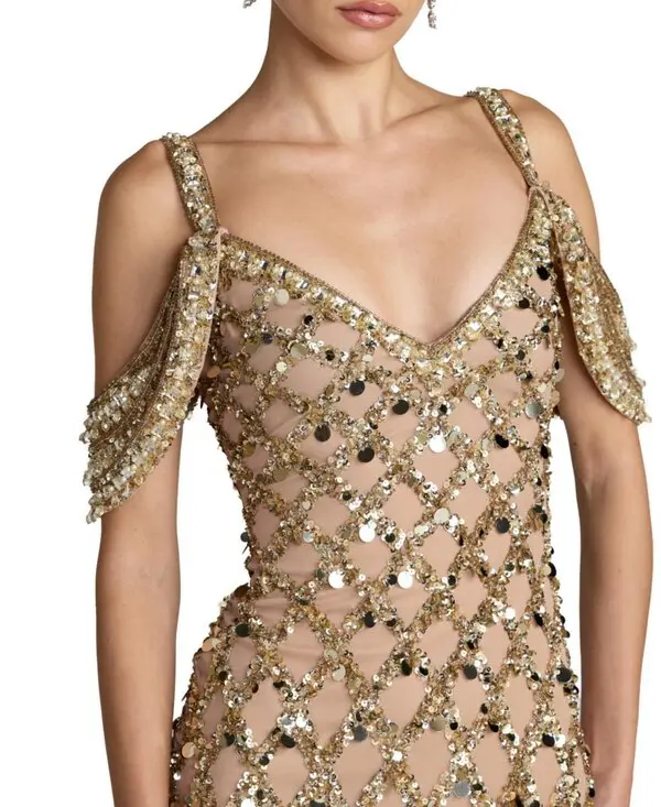 Mac Duggal Sequin Embellished V-neck Gown