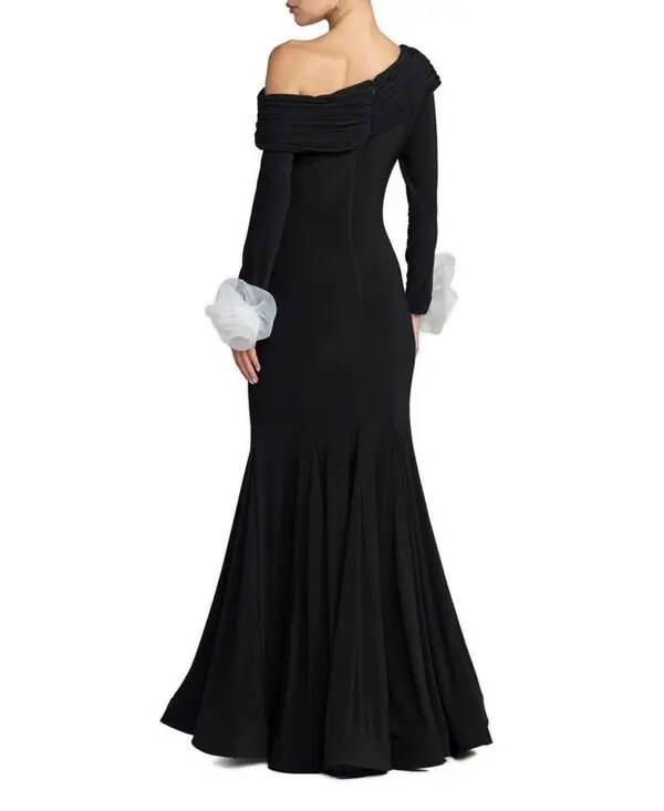 Mac Duggal One Shoulder Long Sleeve Mermaid Gown