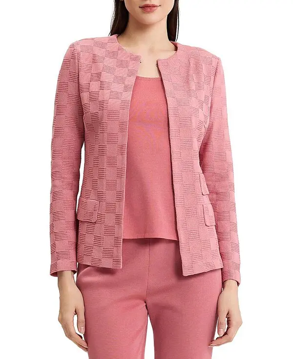Misook Tailored Tonal Checkered Knit Jacket - Honeysuckle