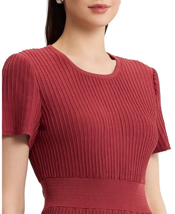 Misook Fit & Flare Tonal Ribbed Soft Knit Midi Dress