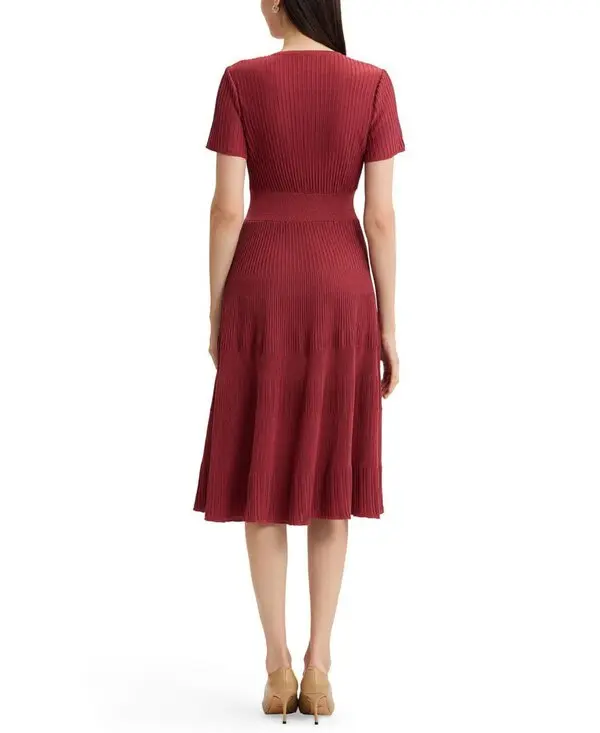 Misook Fit & Flare Tonal Ribbed Soft Knit Midi Dress