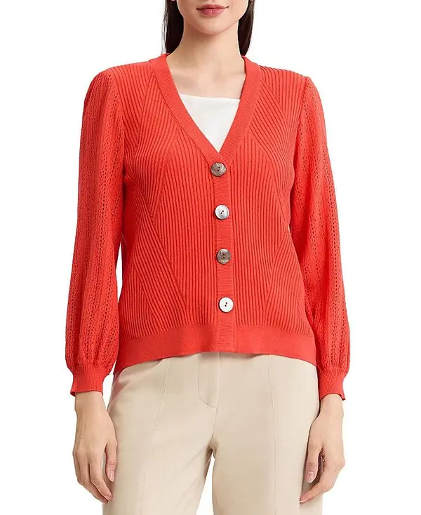 Misook Heritage Pointelle Ribbed Knit Cardigan