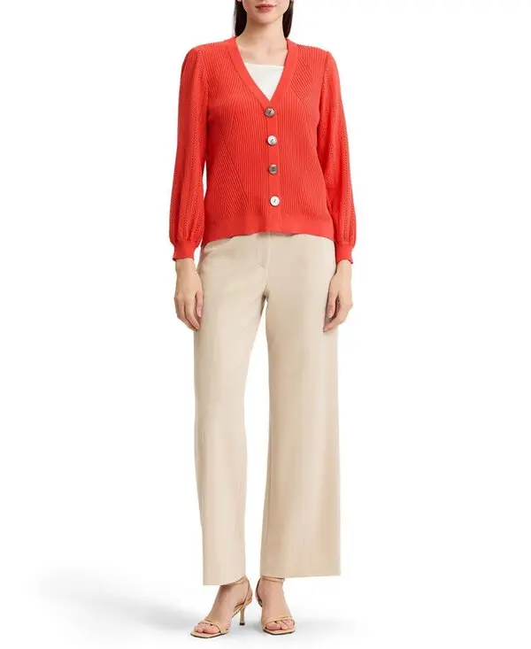 Misook Heritage Pointelle Ribbed Knit Cardigan