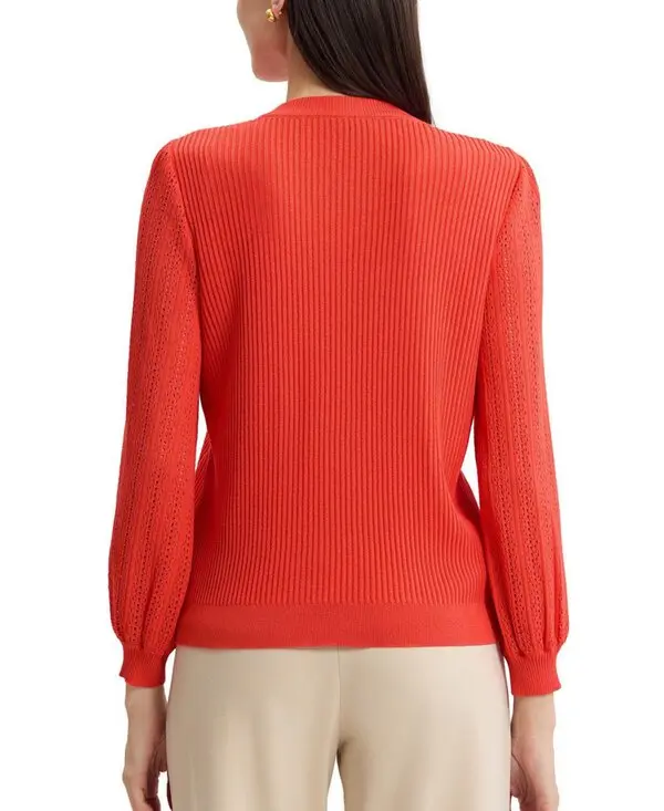 Misook Heritage Pointelle Ribbed Knit Cardigan