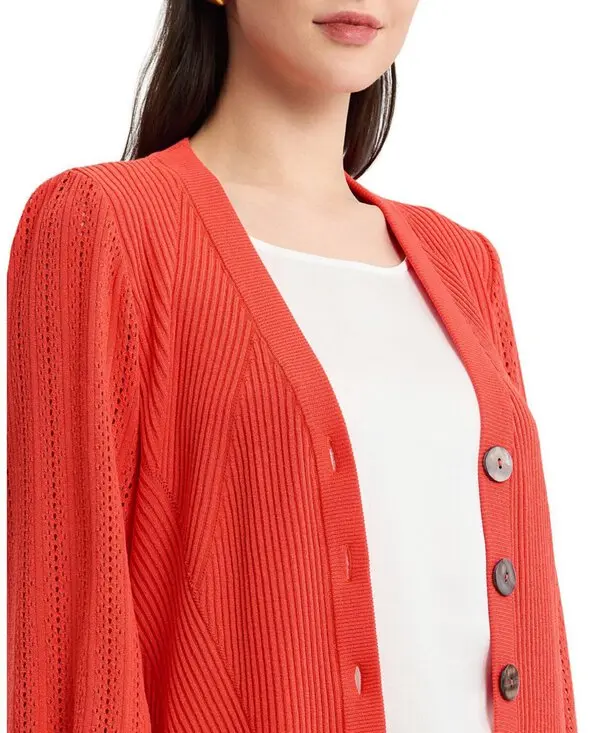 Misook Heritage Pointelle Ribbed Knit Cardigan