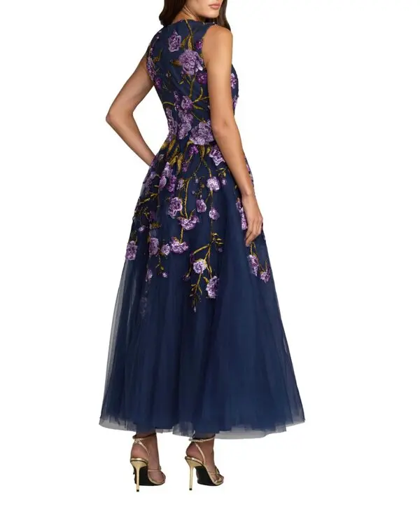 Mac Duggal Embroidered Sleeveless A-line Midi Dress