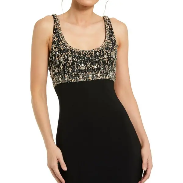 Mac Duggal Embellished Scoop Neck Fitted Jersey Gown