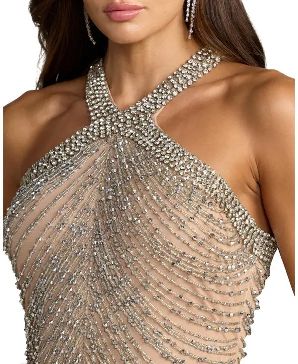 Mac Duggal Halter Neck Embellished Maxi Dress