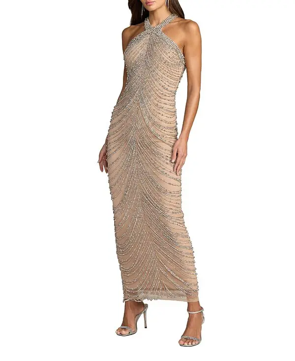 Mac Duggal Maxi Gown - Nude Silver