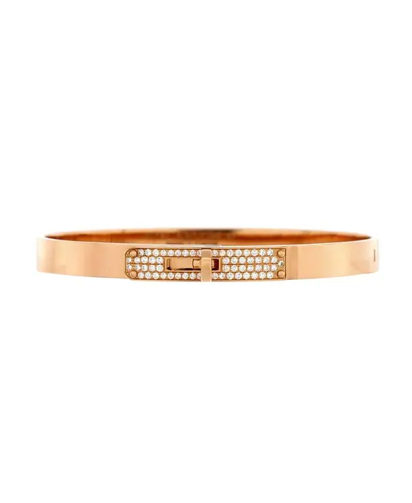 Hermès Small Kelly Bracelet 18k Rose Gold And Pave Diamonds - Pink