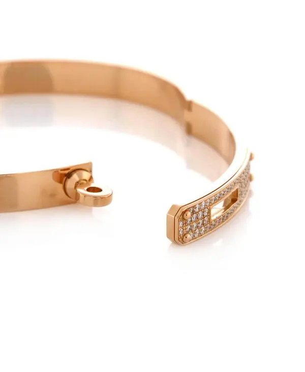 Hermès Small Kelly Bracelet In 18k Rose Gold With Pave Diamonds - Pink