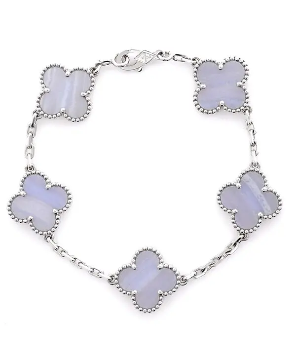 VAN CLEEF & ARPELS Vintage Alhambra 5 Motifs Bracelet 18k Gold And Chalcedony - White