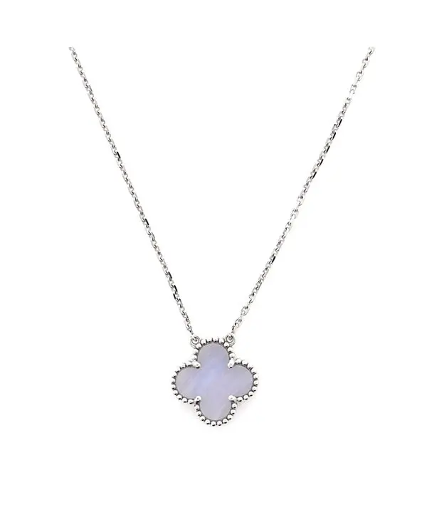 VAN CLEEF & ARPELS Vintage Alhambra Pendant Necklace 18k Gold And Chalcedony, 16.25 - White