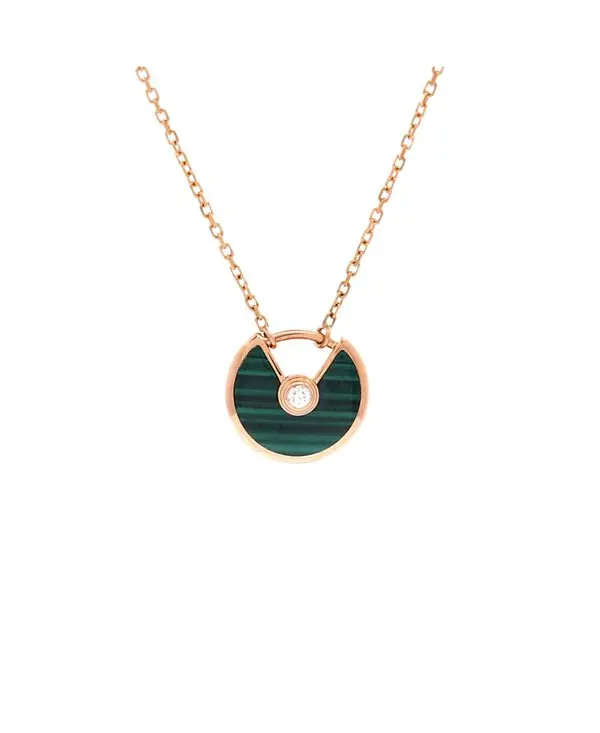 CARTIER 18k Rose Gold Malachite And Diamond Amulette De Pendant Necklace - Pink