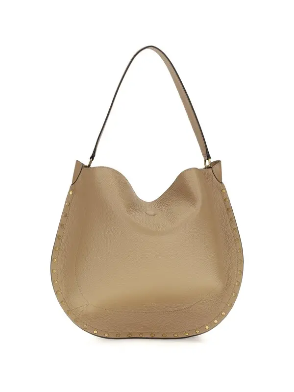 Isabel Marant Étoile Oskan Grained Calfskin Hobo Shoulder Bag With Studded Trim - Cream
