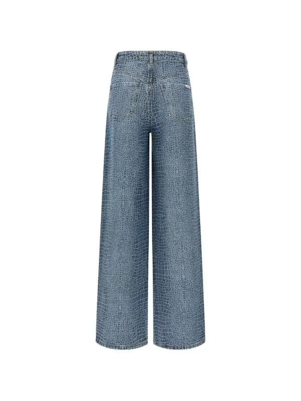 SELF-PORTRAIT Croc Effect Wide Leg Jeans