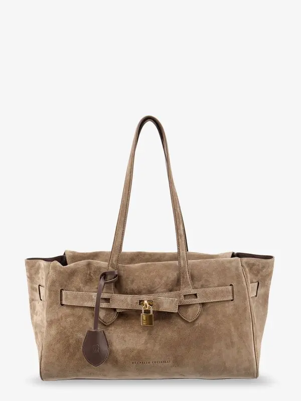 Brunello Cucinelli Suede Shoulder Bag With Logo Padlock Detail - Multicolor