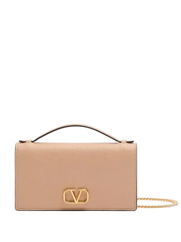 Valentino Garavani Vlogo Signature Leather Wallet On Chain - Pink