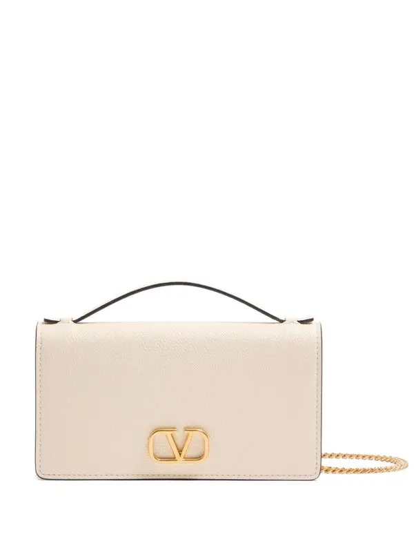 Valentino Garavani Vlogo Signature Leather Wallet On Chain - White