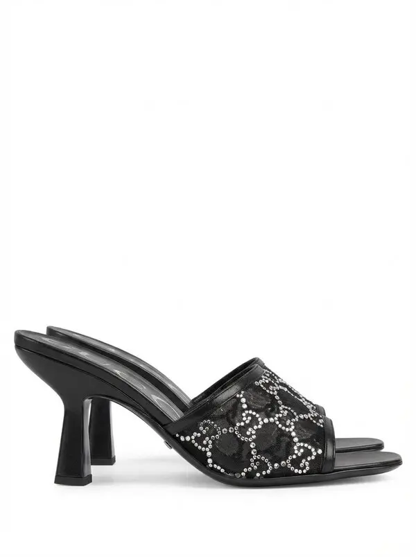 Gucci Monogram Crystal Mesh Slip-on Mules