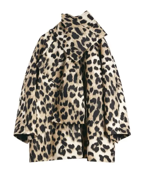 Givenchy Cocoon Coat In Leopard Jacquard With Scarf