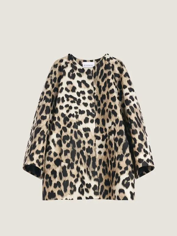 Givenchy Cocoon Coat In Leopard Jacquard With Scarf