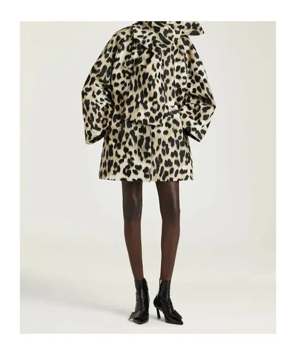 Givenchy Cocoon Coat In Leopard Jacquard With Scarf