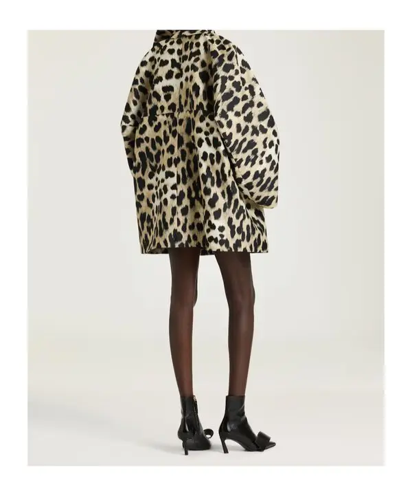 Givenchy Cocoon Coat In Leopard Jacquard With Scarf