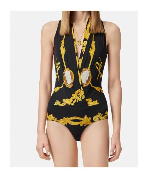 Versace Barocco-printed V-neck Bodysuit