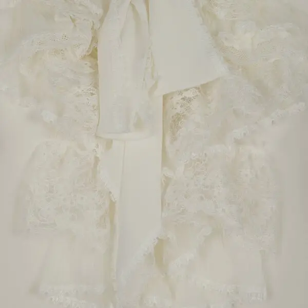 Ermanno Scervino Ruffled Tie-neck Shirt With Lace Details - Snow White