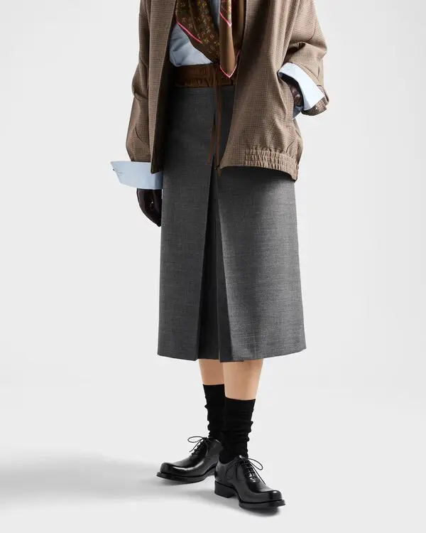Prada Pleated-detail Triangle-logo Skirt