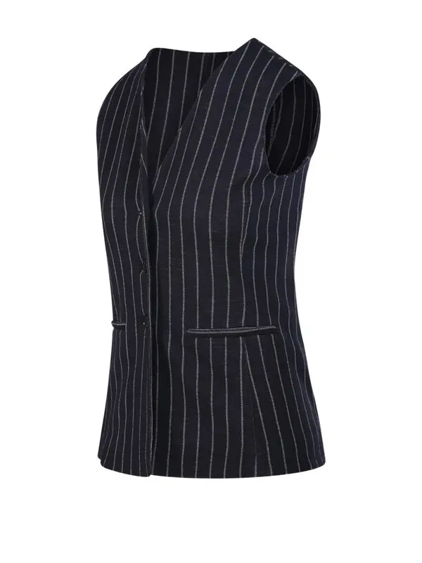 Max Mara Riccio Striped Button-up Vest - Black