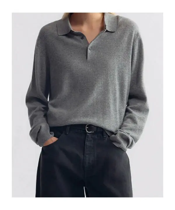 NILI LOTAN Jovan Cashmere Polo Sweater - Gray