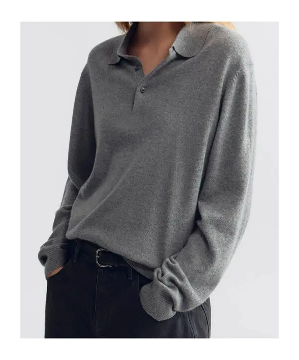 NILI LOTAN Jovan Cashmere Polo Sweater - Gray